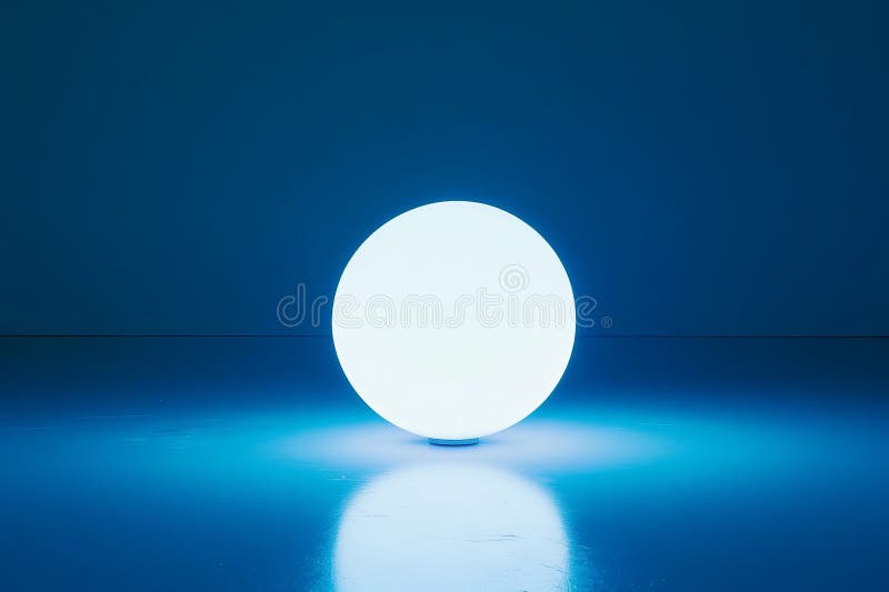 Minimalist Glowing Sphere on Reflective Surface with Blue Ambient ...