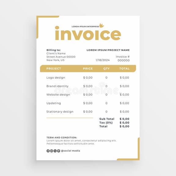 Minimalist Gold Invoice Template Vector Design Stock Vector ...