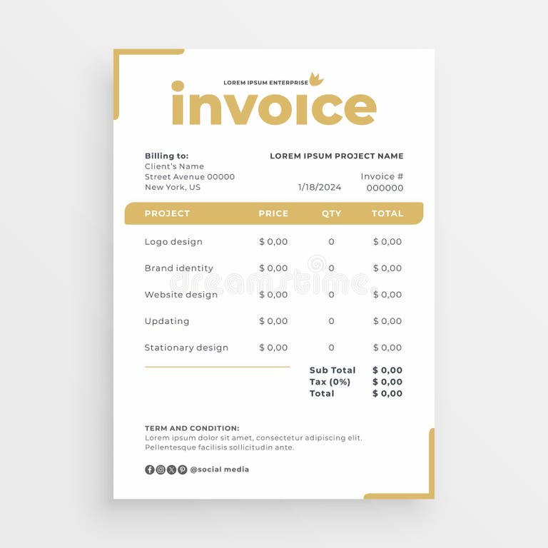 Minimalist Gold Invoice Template Vector Design Stock Vector ...