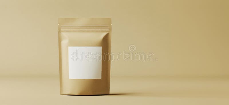 Minimalist Gold Packaging Bag with Blank Label on Beige Background ...