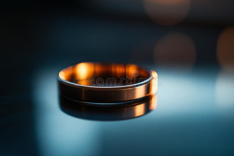 Minimalist Gold Wedding Band on Reflective Surface with Soft Lighting ...