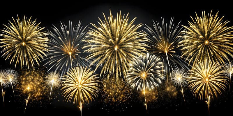 Minimalist Gold and White Fireworks on Black Background Stock ...