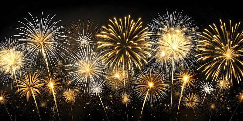 Minimalist Gold and White Fireworks on Black Background Stock ...