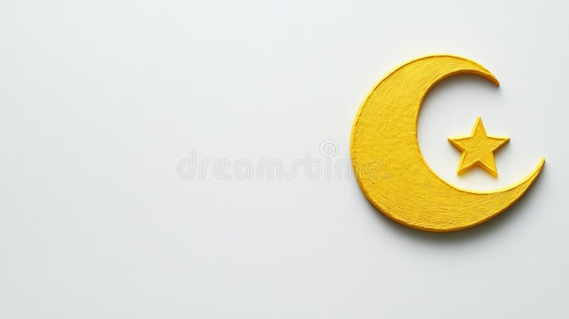 Minimalist Golden Crescent Moon Small Star on Plain White Background ...