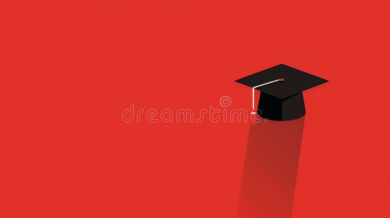 Minimalist Graduation Cap on Red Background. Concept of Academic ...
