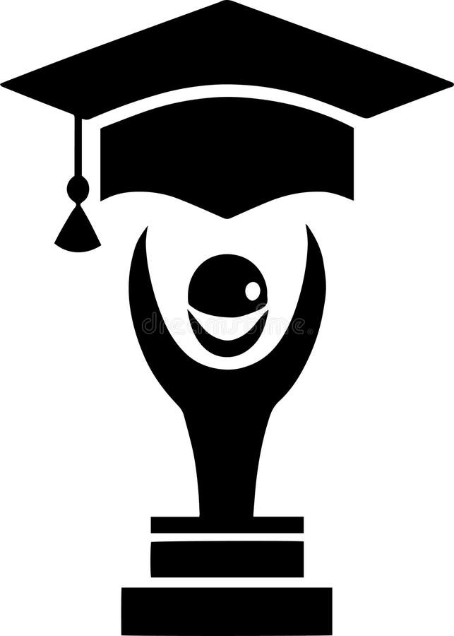 Minimalist Graduation Logo Featuring Cap Trophy and Celebration Figure ...