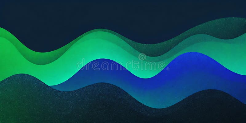 Minimalist Grainy Texture Background with Green and Blue Waves on Black ...