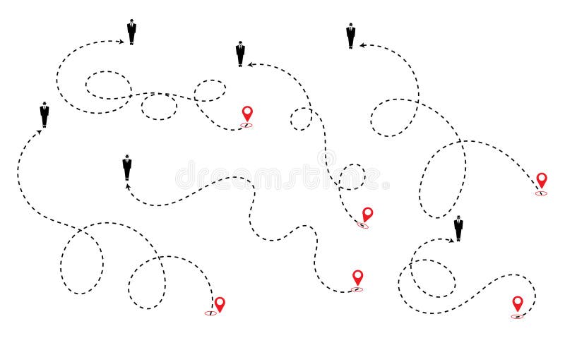 Dashed Line Arrow Route Path Vector. Business Route Map with Multiple ...