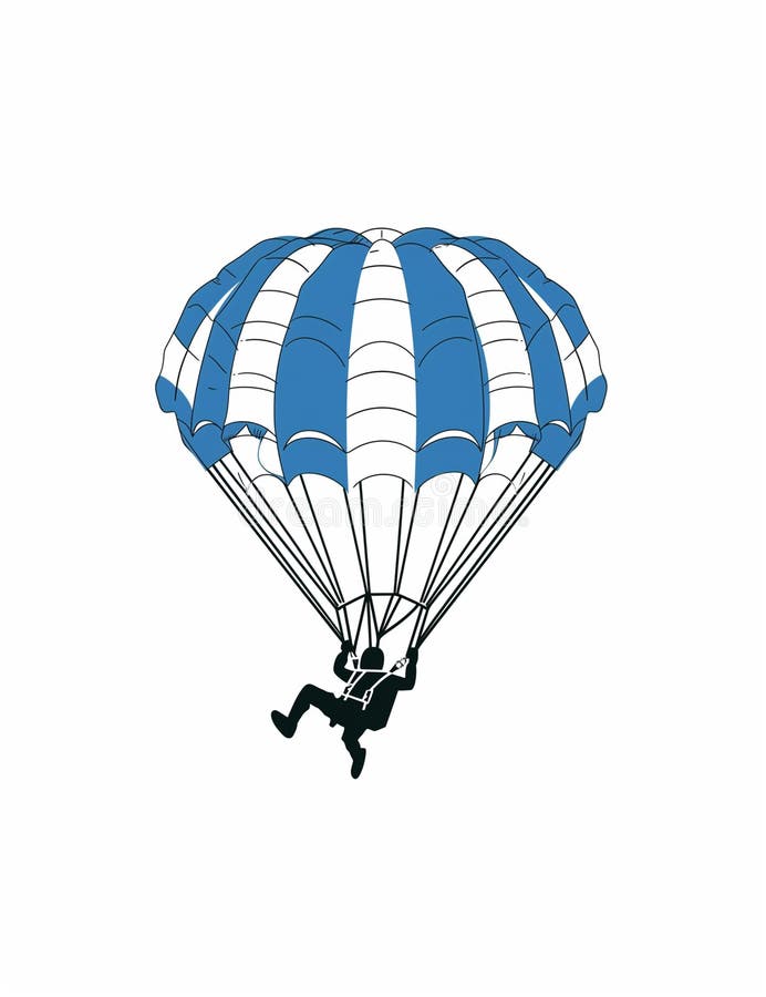 Minimalist Graphic Design of a Parachutist Descending with a Blue and ...