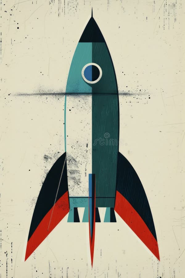 A Minimalist Graphic Design of a Stylized Rocket Ship in a Retro Style ...