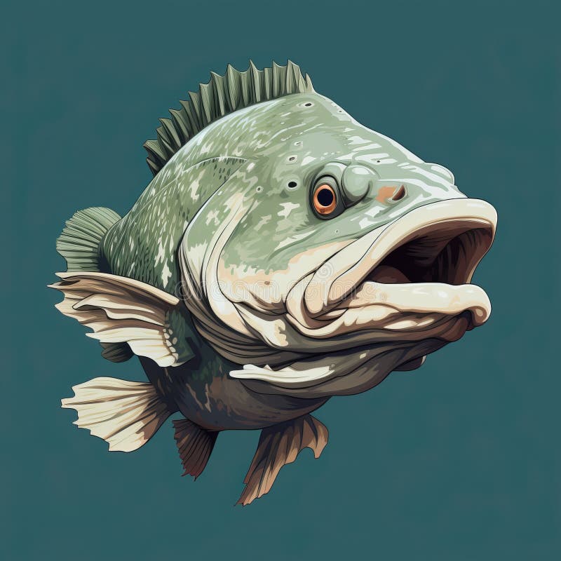 Minimalist Graphic Drawing of a Fantastic Full-face Cod Stock ...