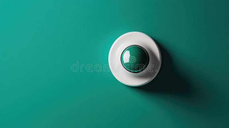 Minimalist Green Button on Textured Turquoise Surface with Shadow Play ...