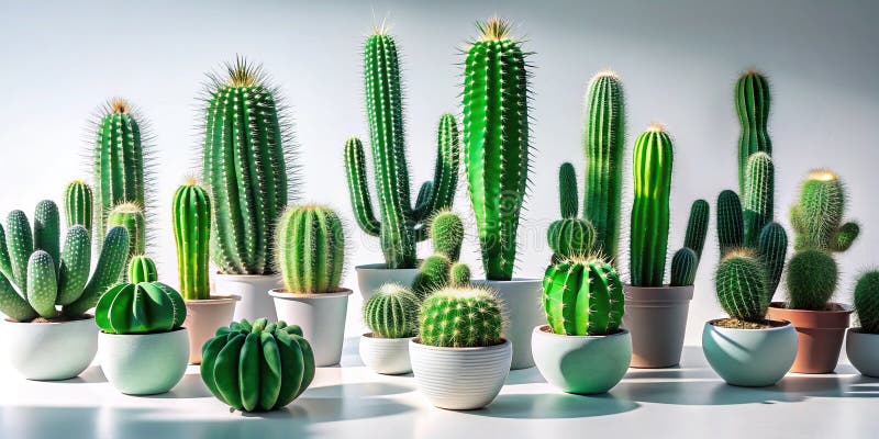 Minimalist Green Cactus Collection a Study in Soft Shadows on a ...