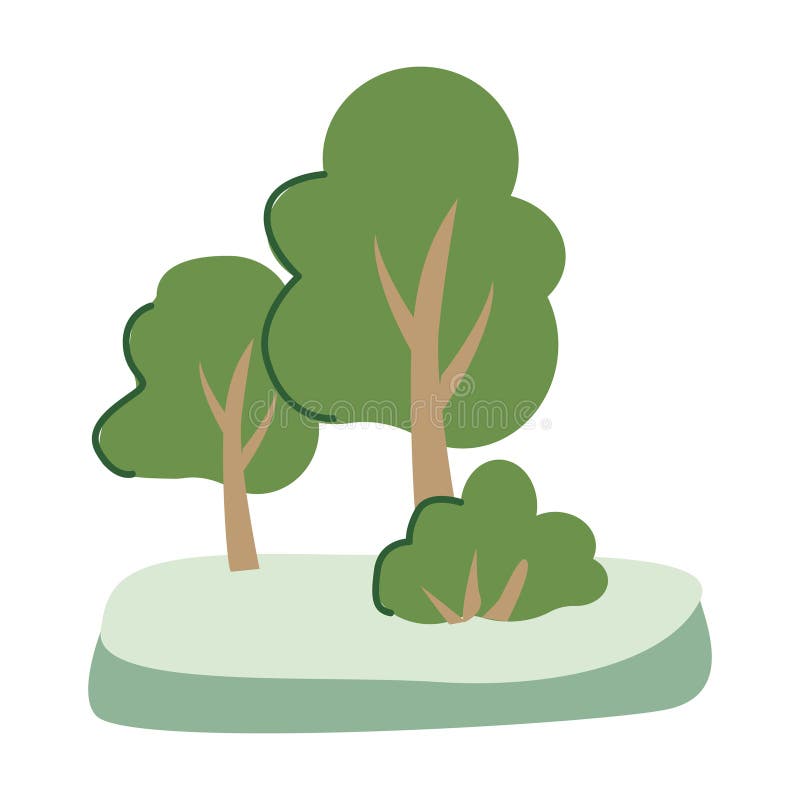 Minimalist Green Forest Illustration with Trees and Shrubs Stock ...