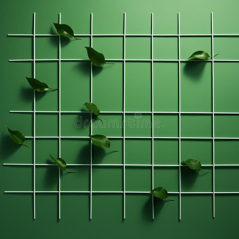 Minimalist Green Grid Pattern with Delicate Leaves Design Stock ...