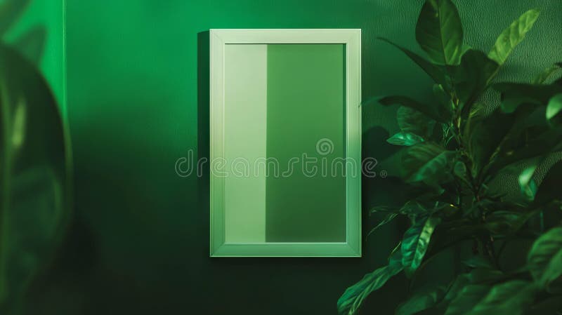 Minimalist Green Interior with White Frame and Reflective Mirror for ...