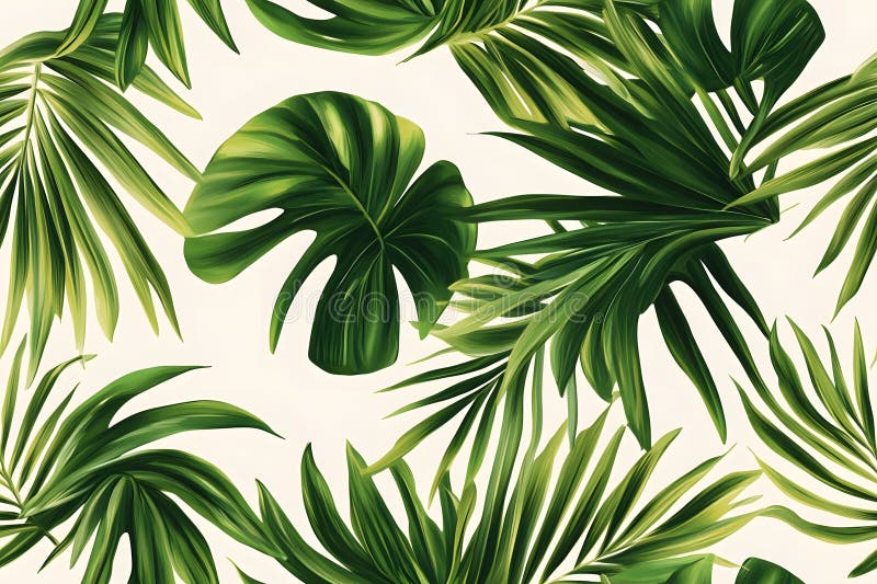 Minimalist Green Leaves: a Repeating Tropical Foliage Pattern on a Pale White Background Stock ...