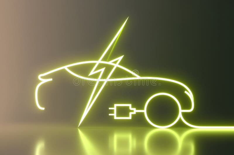 Green Lightning Bolt Car Profile with Charging Plug in Digital Art ...
