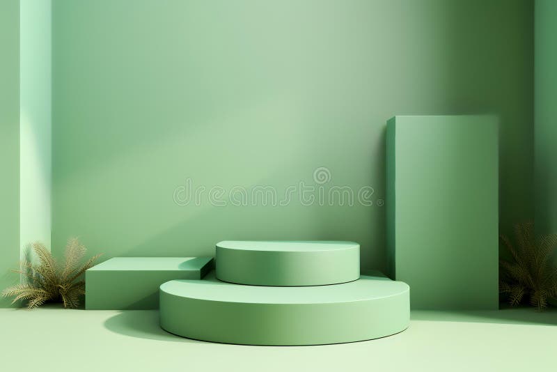 Minimalist Green Pastel Studio Background with Two-tiered Cylindrical ...