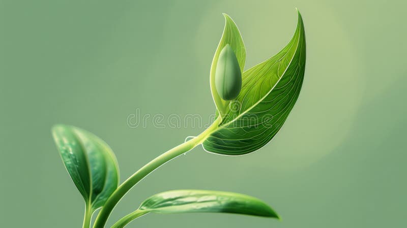 Minimalist Green Leaves on Pastel Blue Background for Nature Themed ...