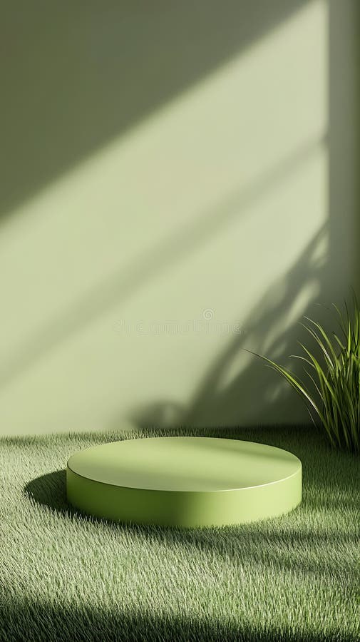 Minimalist Green Platform on Grassy Surface with Sunlight Shadows ...