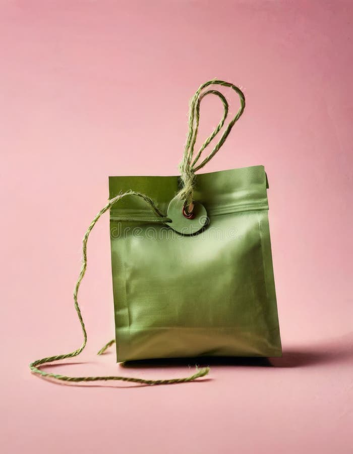 Minimalist Green Pouch with String on Pink Background Stock Photo - Image of modern, pastel ...