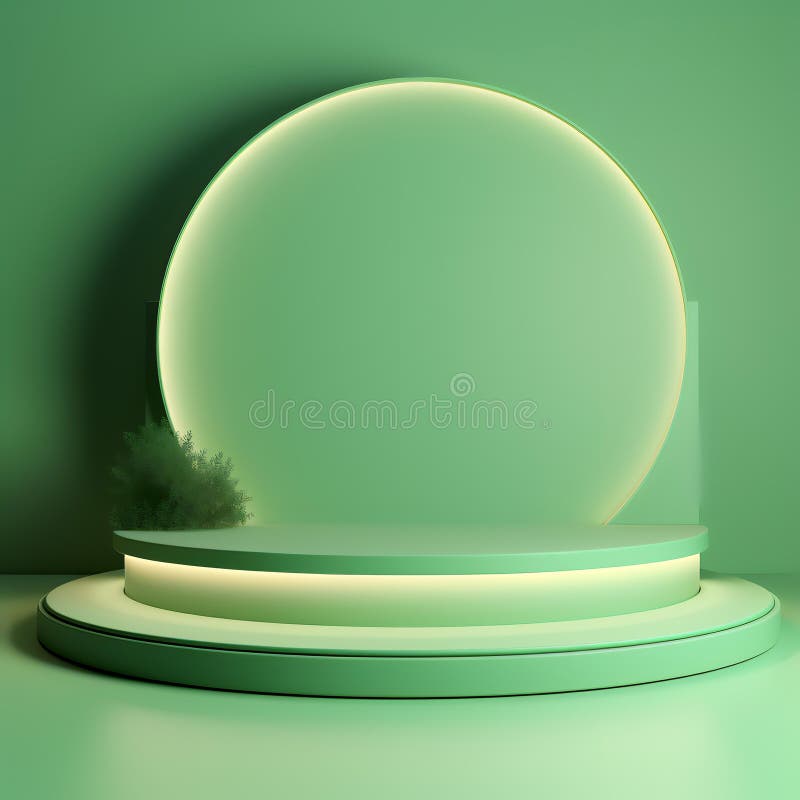 Minimalist Green Studio Backdrop with Illuminated Circular Platform and ...