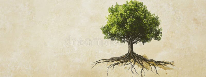 Minimalist Green Tree with Roots Forming a Globe Shape. Generative AI ...