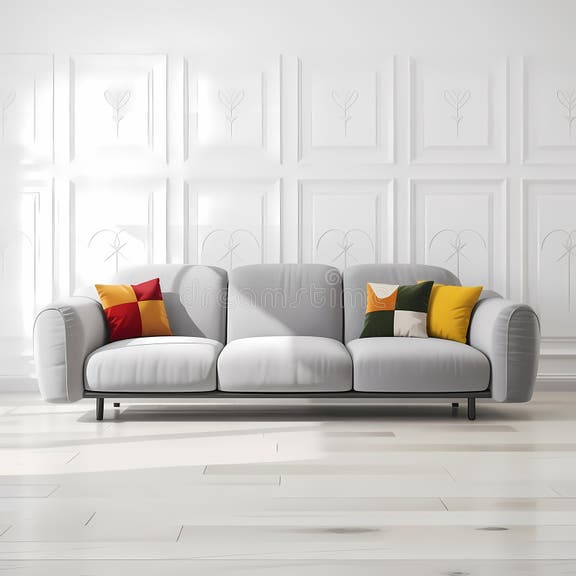 Minimalist Grey Sofa with an Artistic Wall Stock Illustration ...