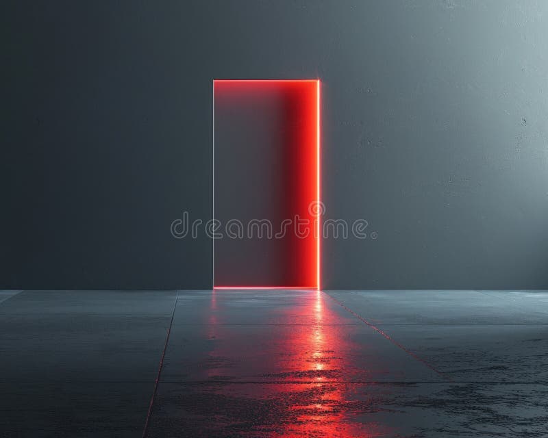 Minimalist Grey Wall Pattern with Section Ajar Revealing Darkness/Red ...