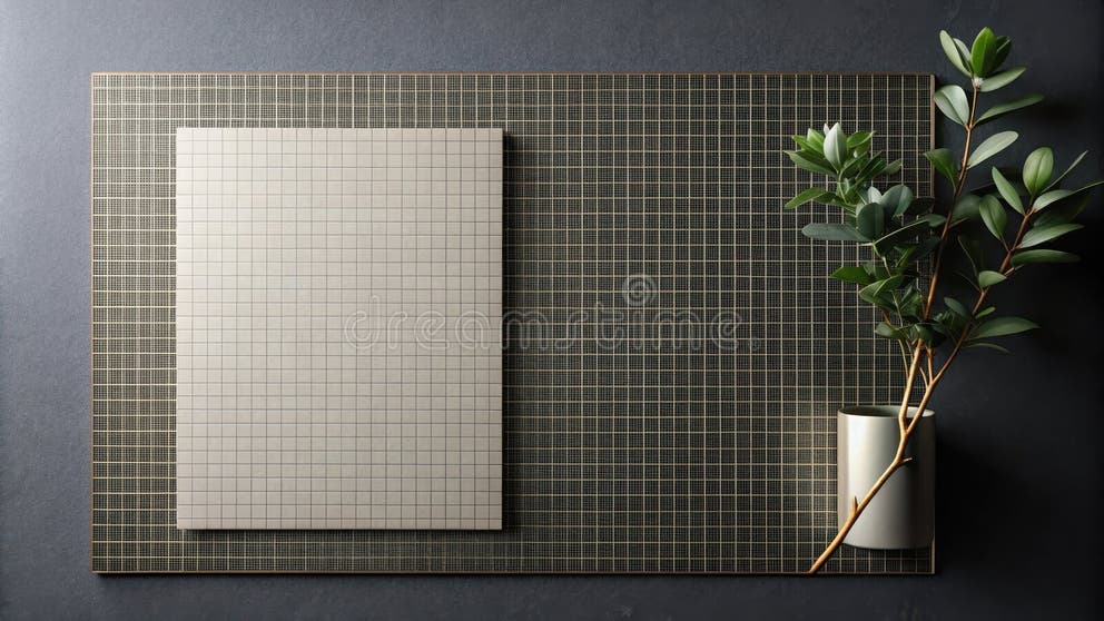 Minimalist Gridded Surface with Greenery and Blank Square Panel for ...
