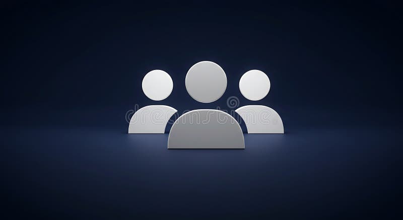 Minimalist Group Icon: Three White Figures on Dark Blue Stock ...