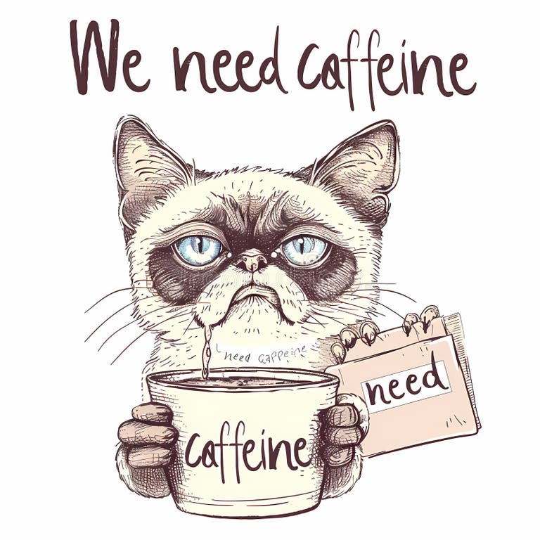 Minimalist Grumpy Cat with Coffee Cup – "we Need Caffeine" Stock ...