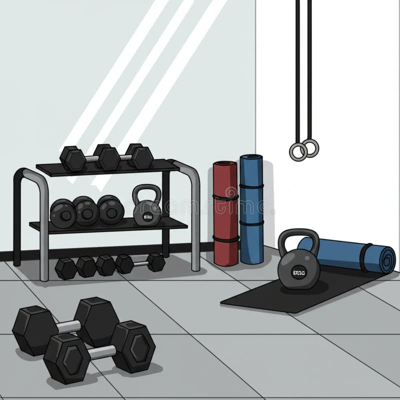 A Minimalist Gym Setup with Various Exercise Equipment. Dumbbells of ...
