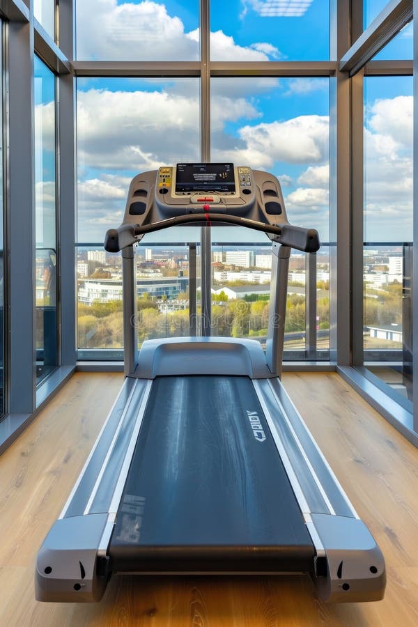 Minimalist Gym with Treadmill and Panoramic City View for a Serene ...