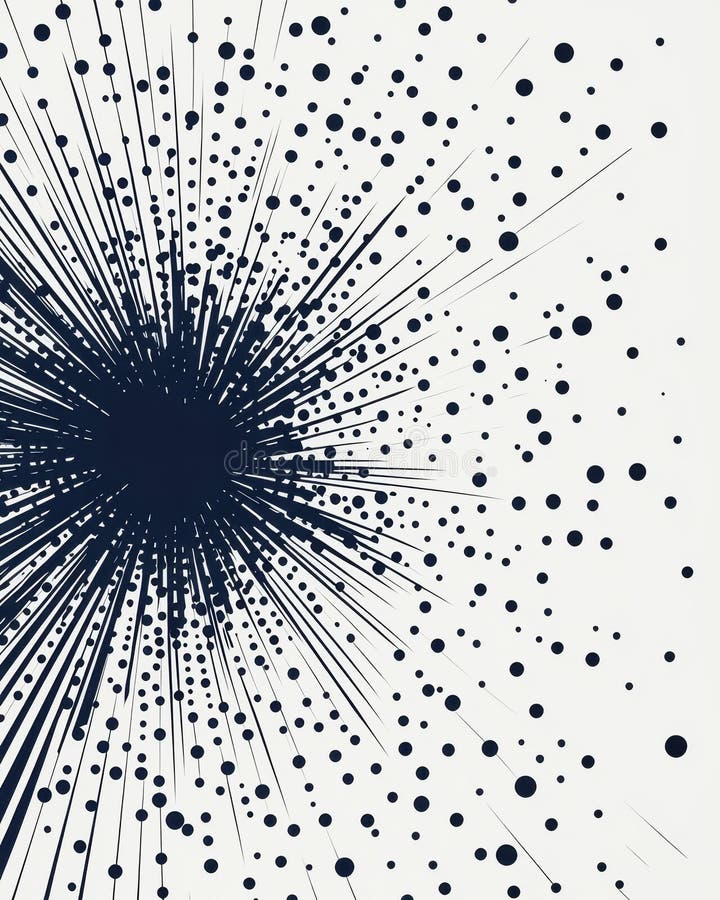 Minimalist Halftone Burst Pattern with Black Dots Radiating on a White ...