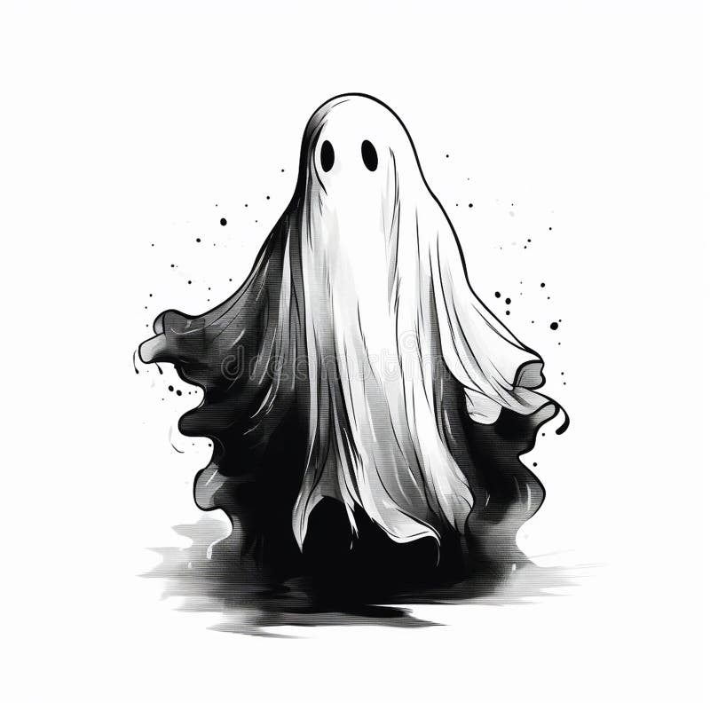 Minimalist Halloween Ghost Drawing Stock Illustration - Illustration of ...