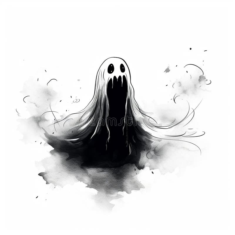 Minimalist Halloween Ghost Drawing Stock Illustration - Illustration of ...