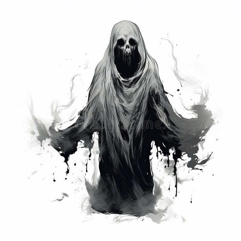 Minimalist Halloween Ghost Drawing with a Pumpkin Patch Stock ...