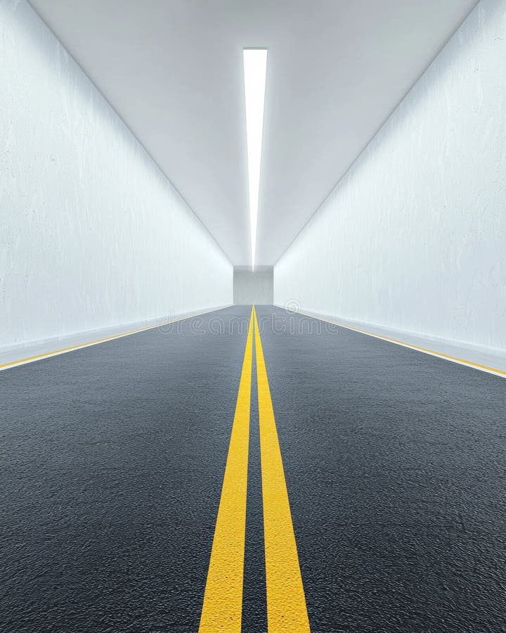 Minimalist Hallway with Yellow Lines and Bright Light Stock ...