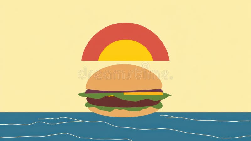 Sunset Burger by the Sea stock illustration. Illustration of lunch ...