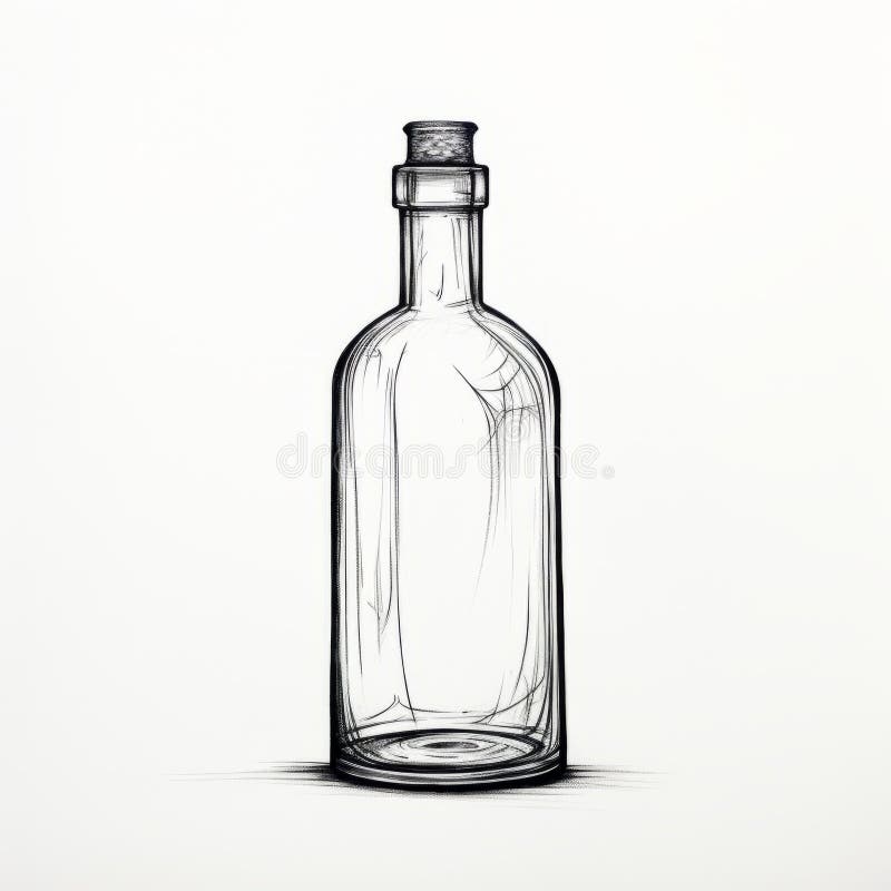 Minimalist Hand Drawn Glass Bottle with Sharp Perspective Angles Stock ...
