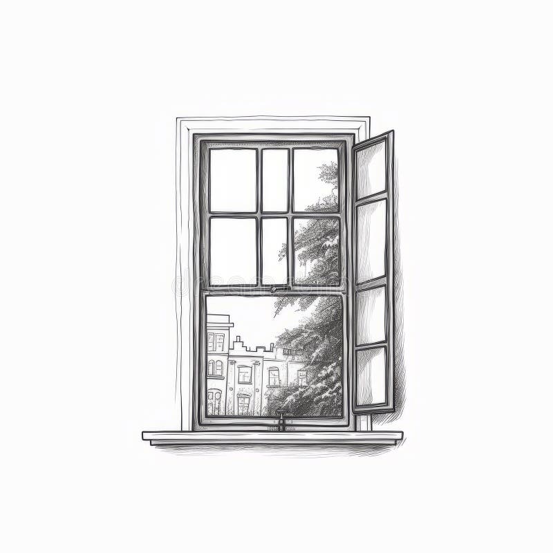 Minimalist Hand Drawn Window Illustration with Subtle Monochromatic ...