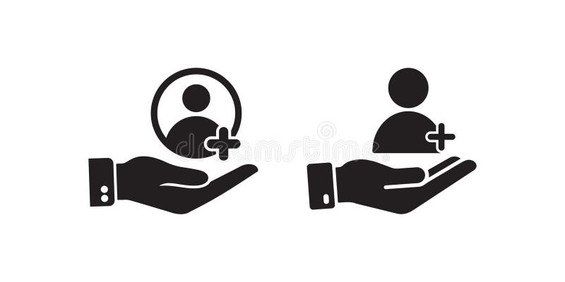 Minimalist Hand Holding User Icons with Plus Signs Stock Illustration ...
