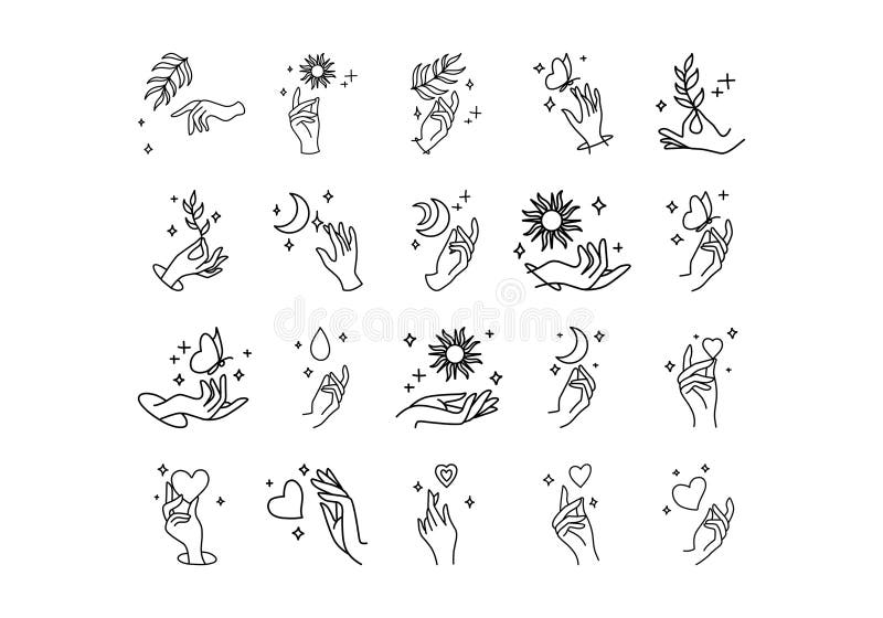 Minimalist Hand Outline Element Set Stock Vector - Illustration of ...