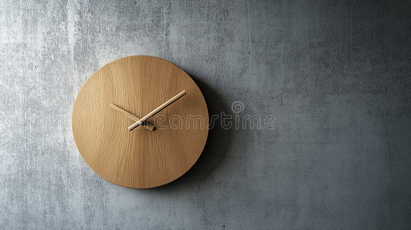 A Minimalist Handmade Wooden Clock Styled on a Clean Concrete Wall ...