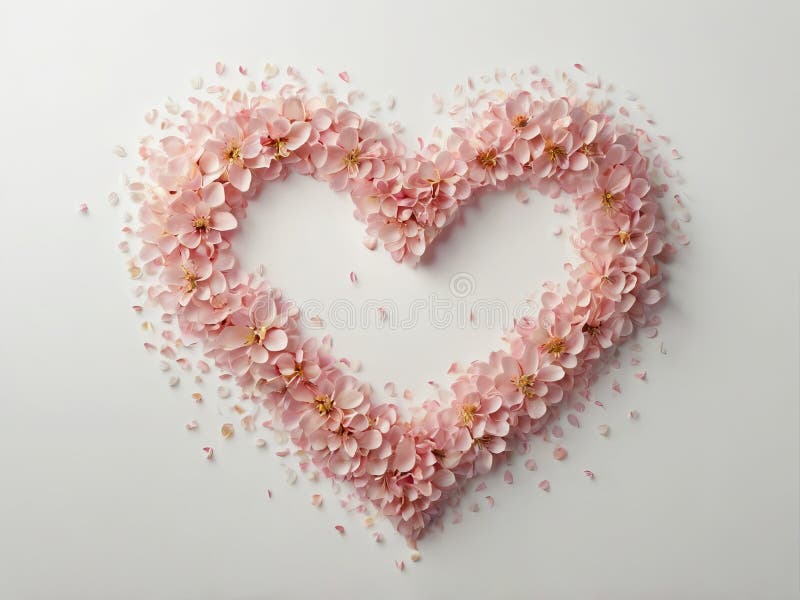 Minimalist Heart Shape Created from Tiny Pastel Pink Petals on White ...