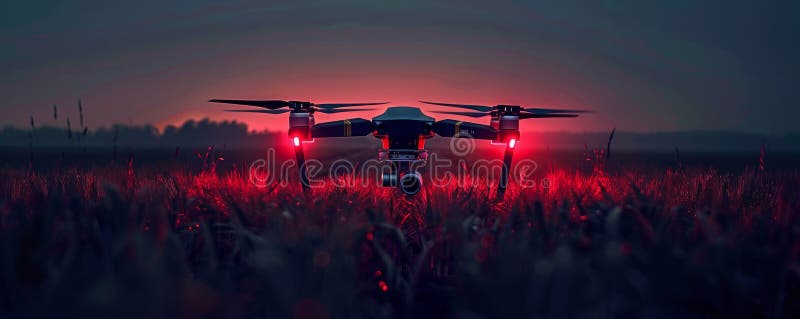 Minimalist High-resolution Image of a Drone with Red Lights in a Field ...