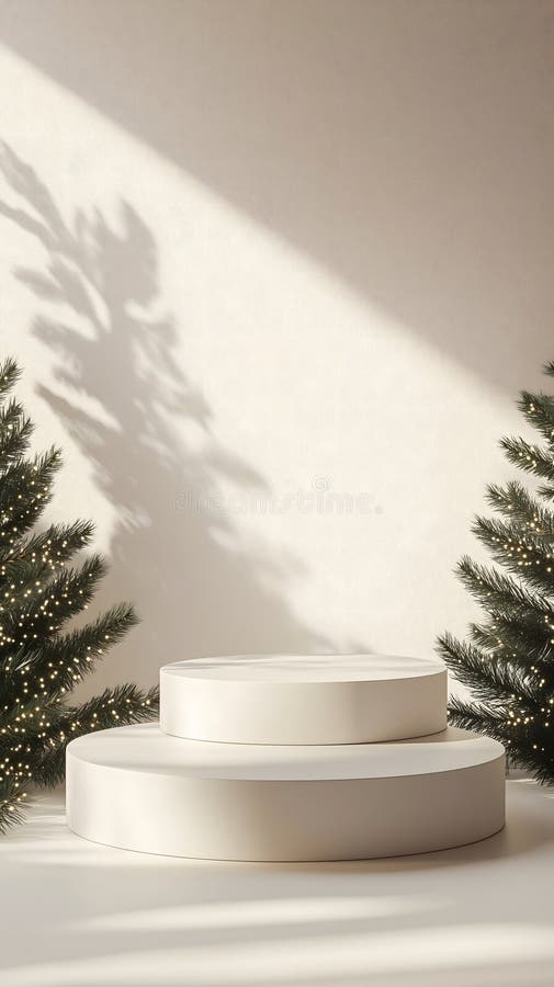 Minimalist Holiday Display with Circular Stands Stock Illustration ...