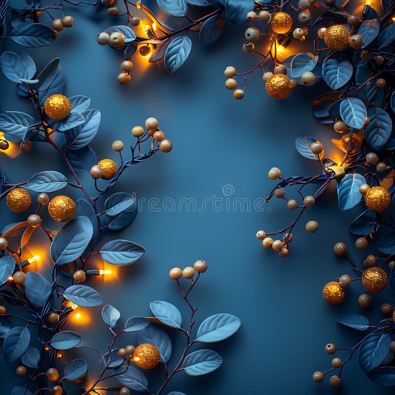 Minimalist Holiday Lights Display on Calming Blue Background Stock ...